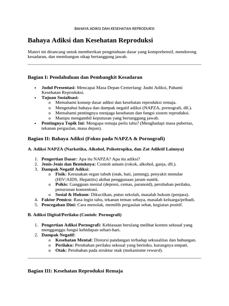 Bahaya Adiksi dan Kesehatan Reproduksi | PDF