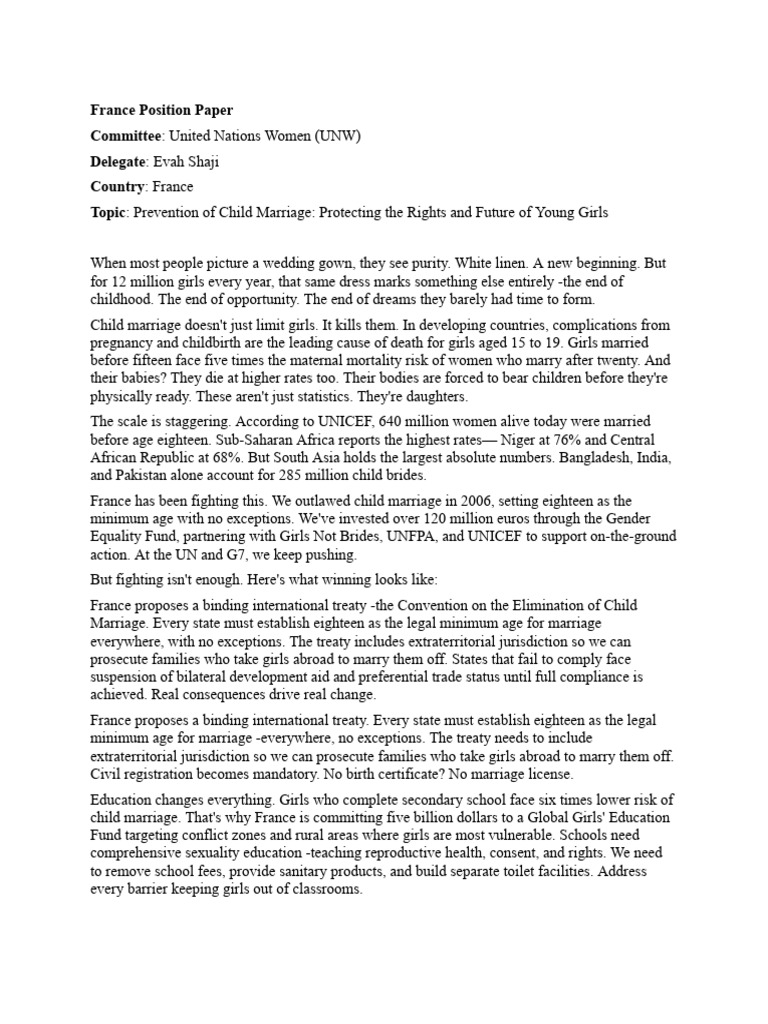 Position Paper France | PDF | Child Marriage | Marriage