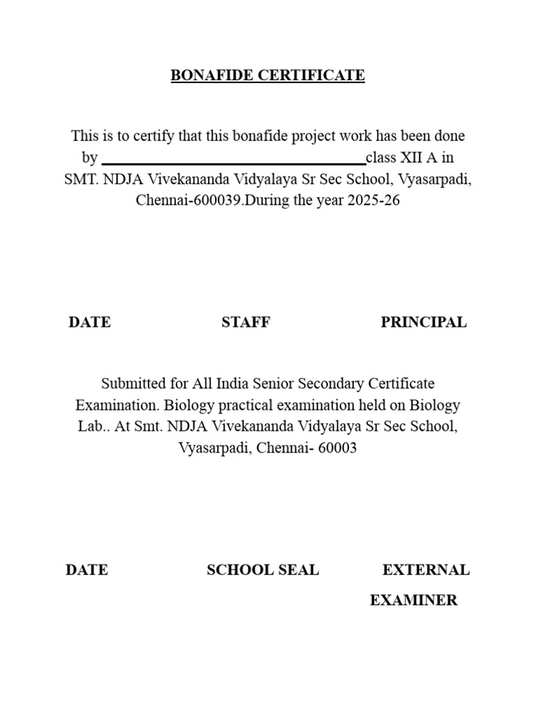 Bonafide Certificate for Class XII A | PDF