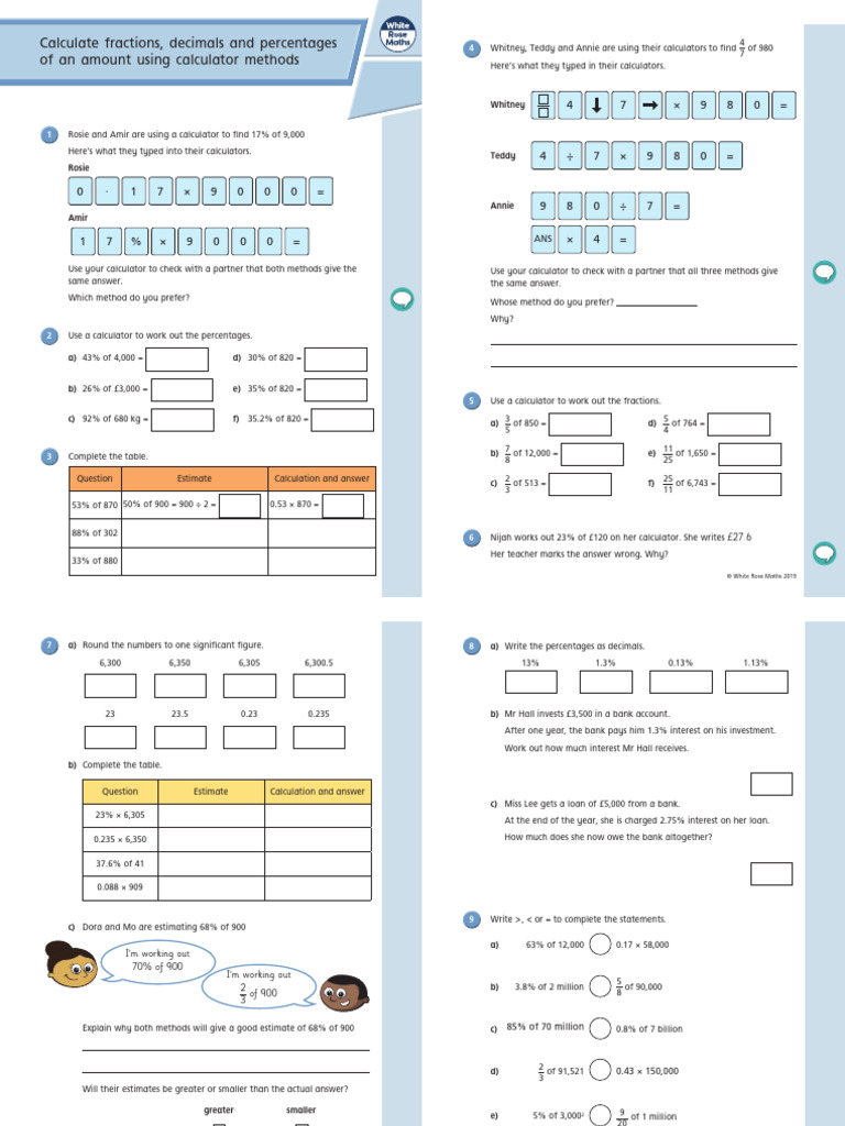 Y8-Spring-Block-4-WO3-Calculate-fractions-decimals-and-percentages-of-an-amount-using-calculator ...