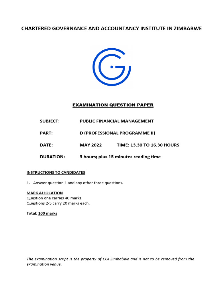 Public Financial Management May 2022 Question Paper | PDF | Gross ...