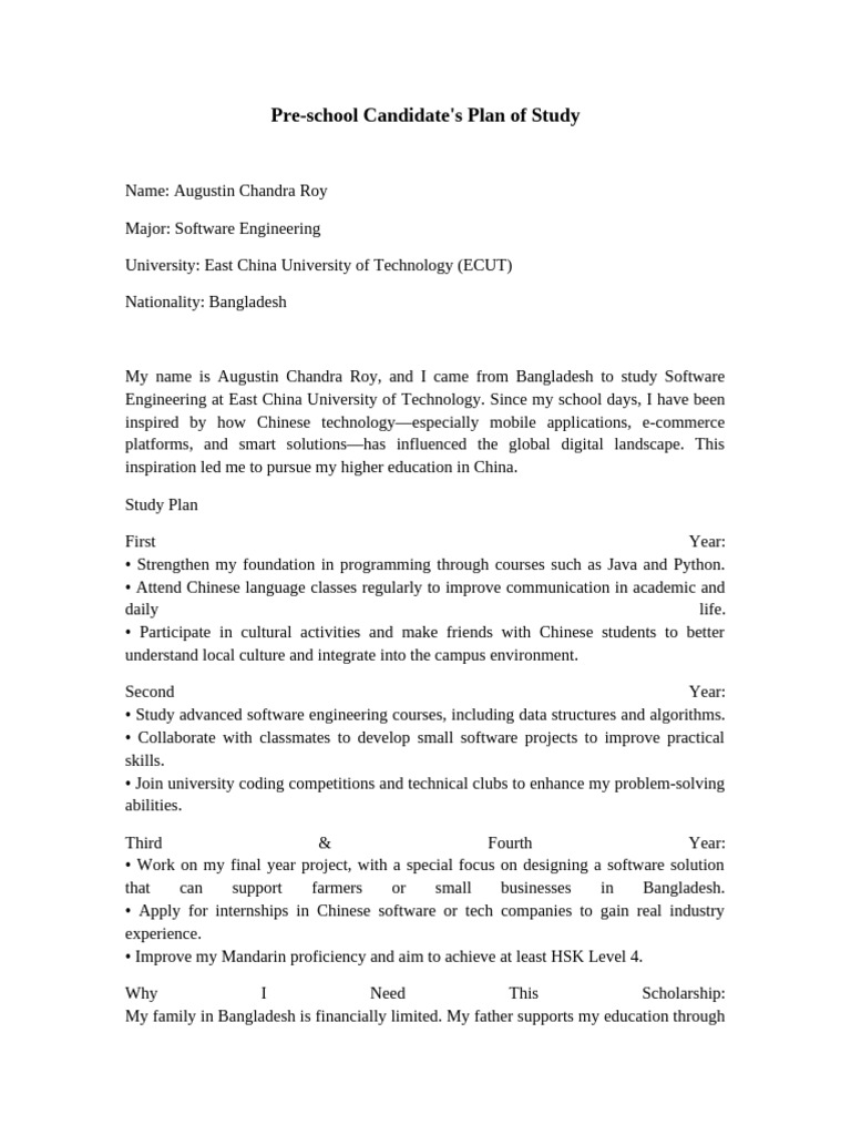 Study Plan Augustin Roy Clean | PDF | China | World Politics