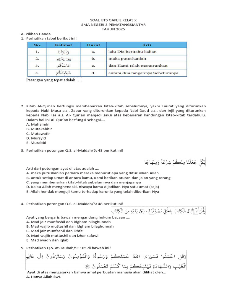 Soal UTS Ganjil Kelas X SMA 2025 | PDF
