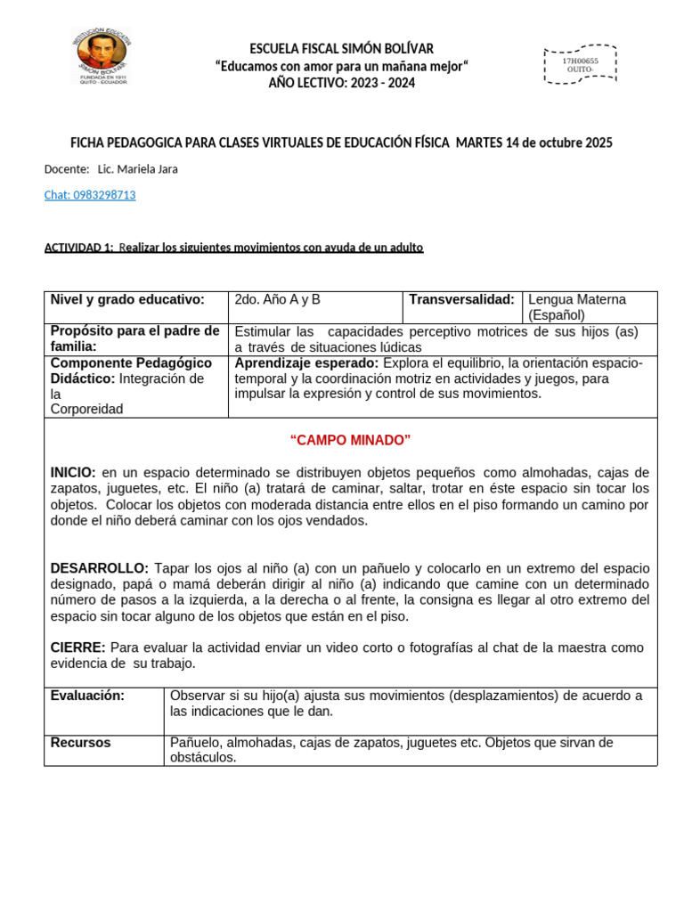 Ficha Ee.ff. 14-10-25 Segundo Año | PDF | Cognición | Modificación de comportamiento