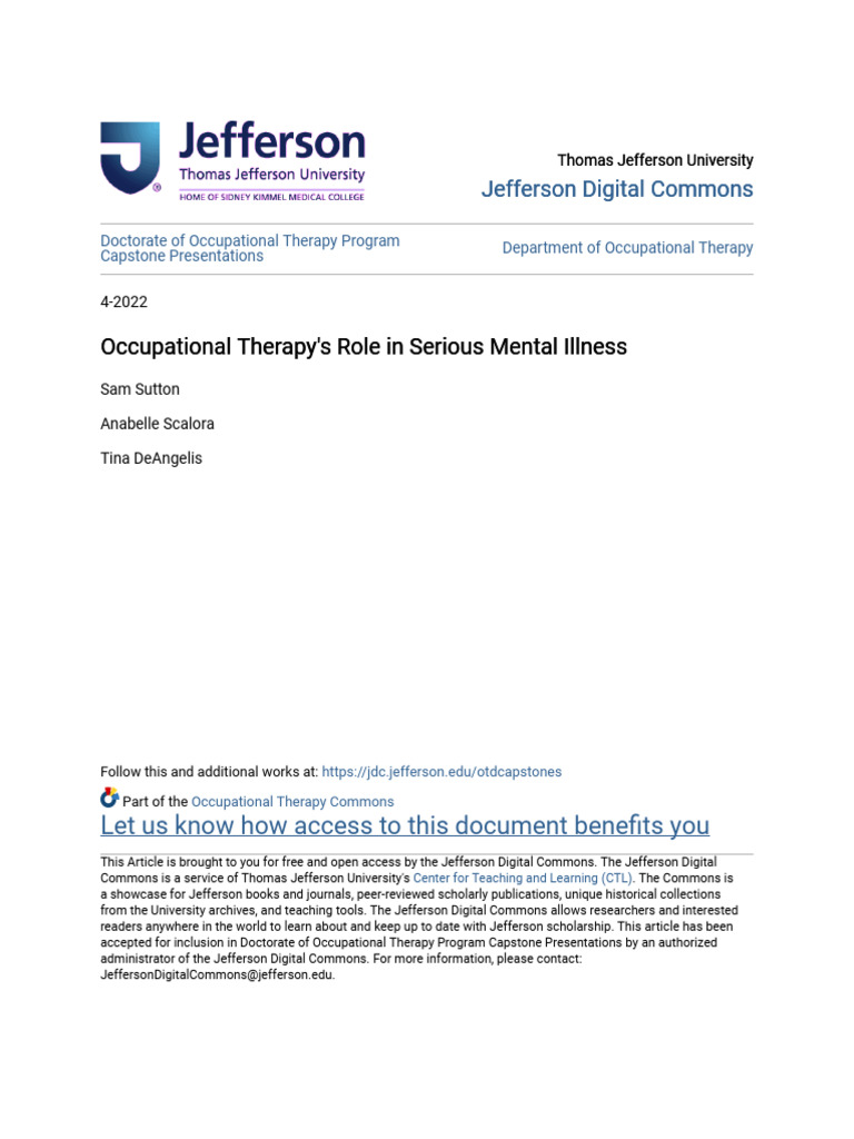 Occupational Therapys Role in Serious Mental Illness | PDF | Mental ...