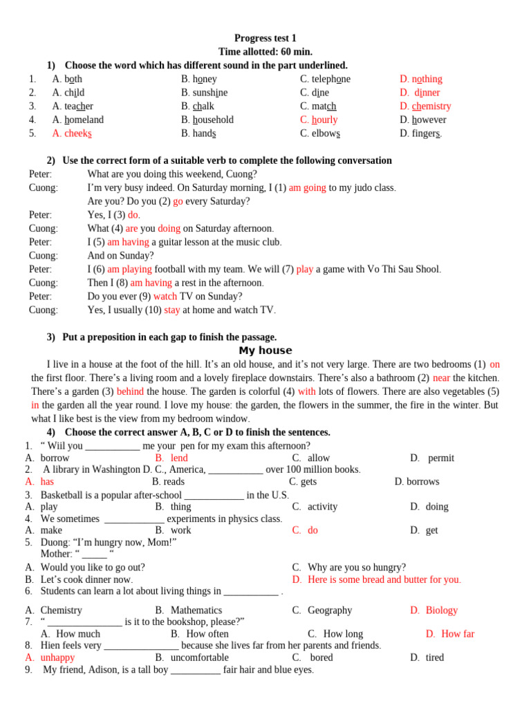 Progress Test 1 | PDF