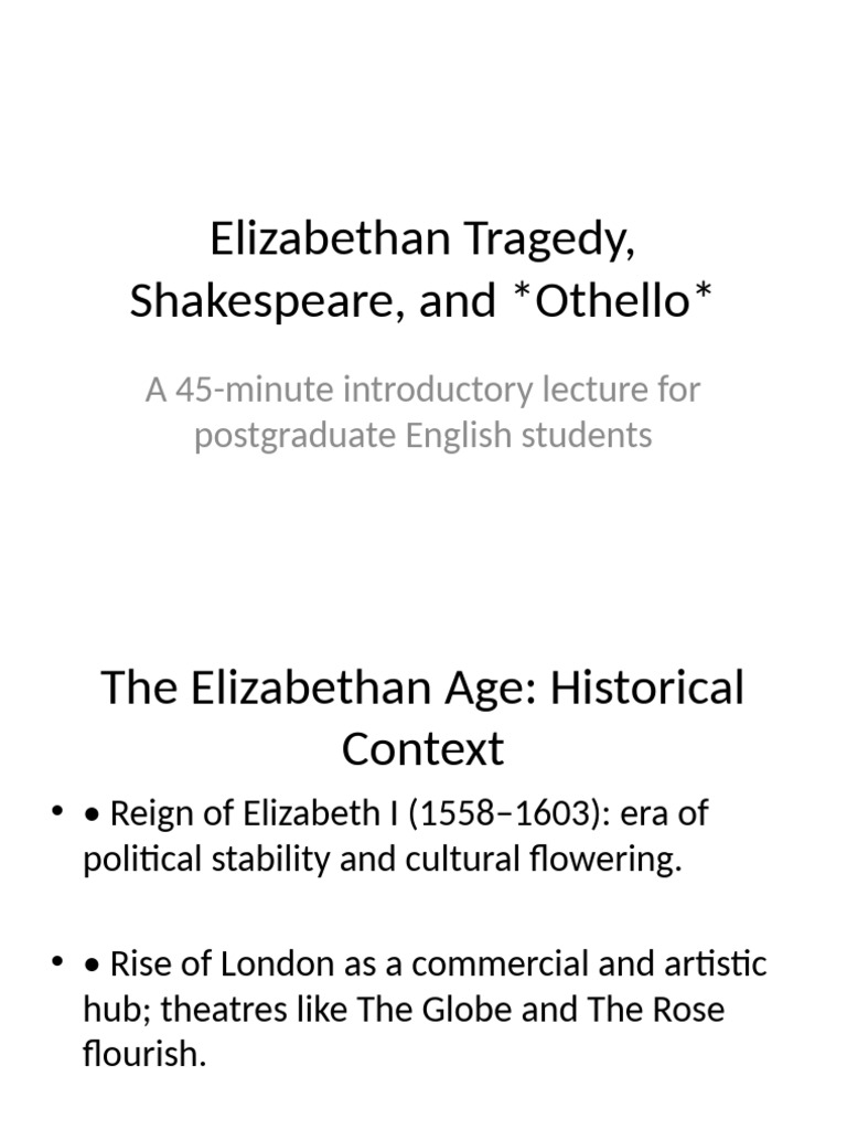 Elizabethan Tragedy Shakespeare Othello | PDF | Othello | Tragedy