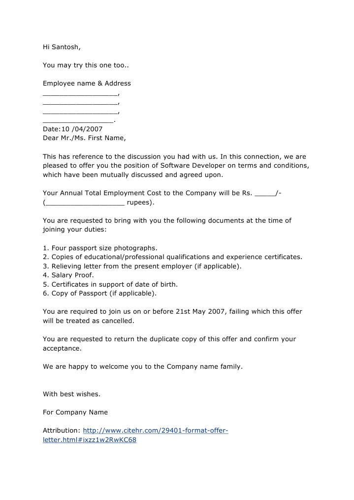 Software Developer Job Offer Letter | PDF