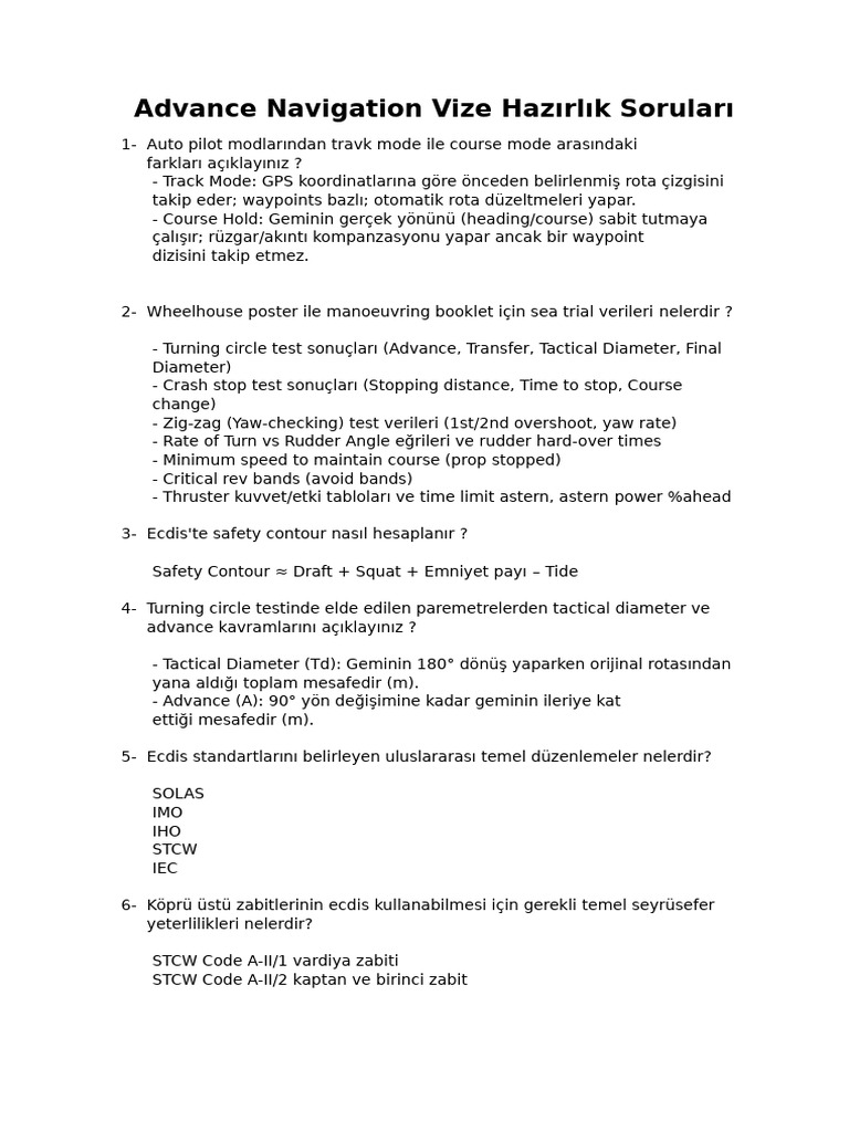 Advance Navigaition Vize Soruları Klasik | PDF
