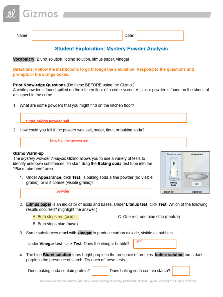 Mystery Powder Analysis Simulation Guide | PDF | Baking Powder | Sodium ...