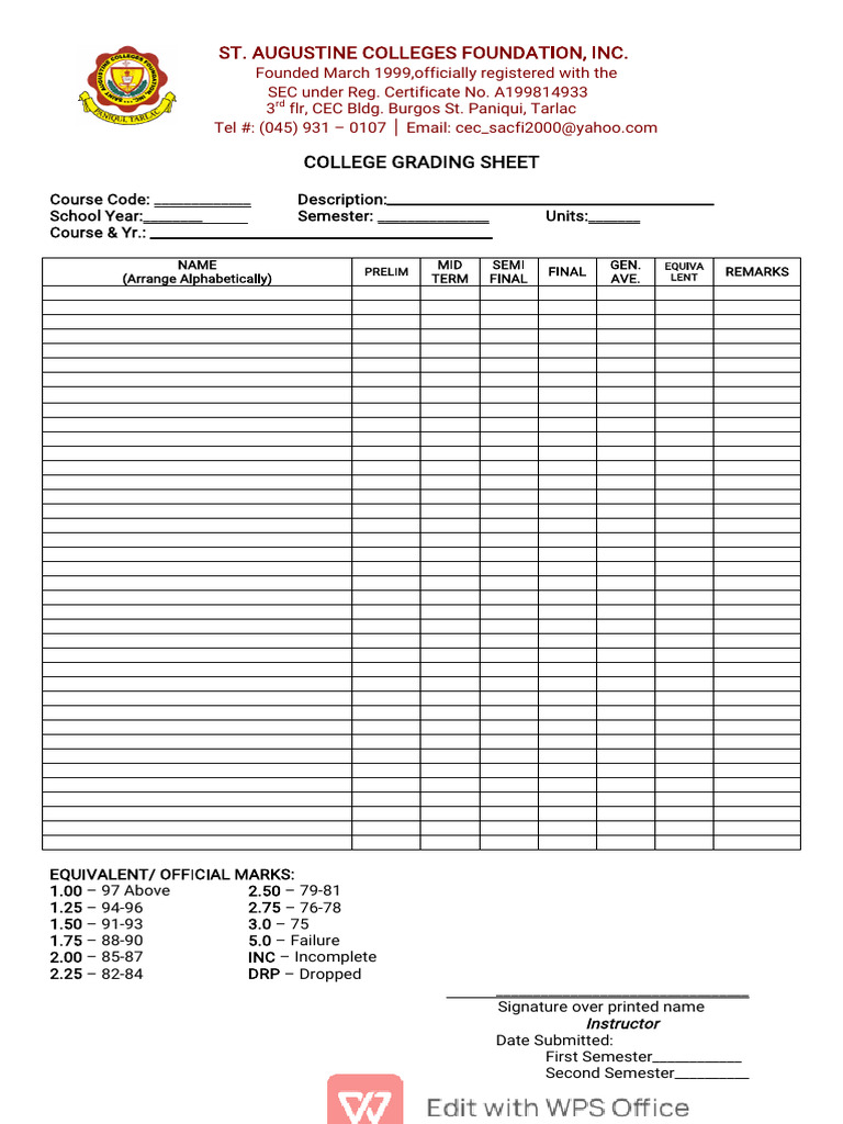 Grading Sheet | PDF