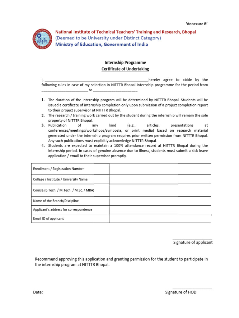 Annexure B Undertaking | PDF | Academia | Higher Education