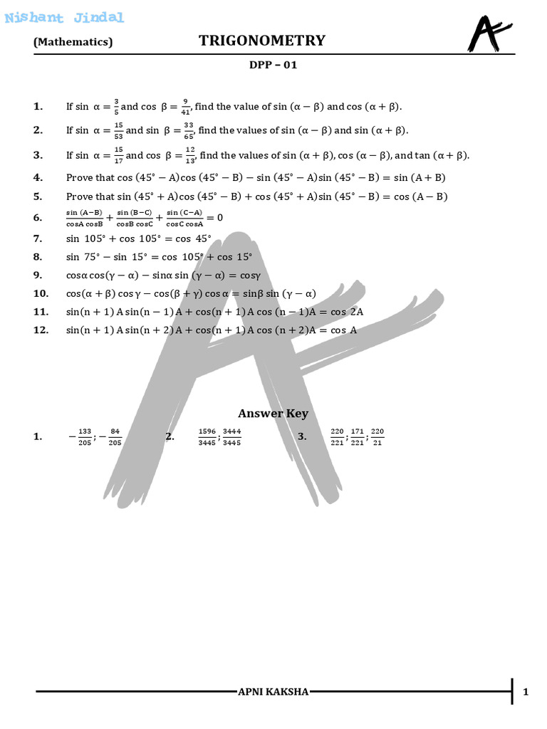 DPP - 01 | Trigonometry NJ_247 | PDF