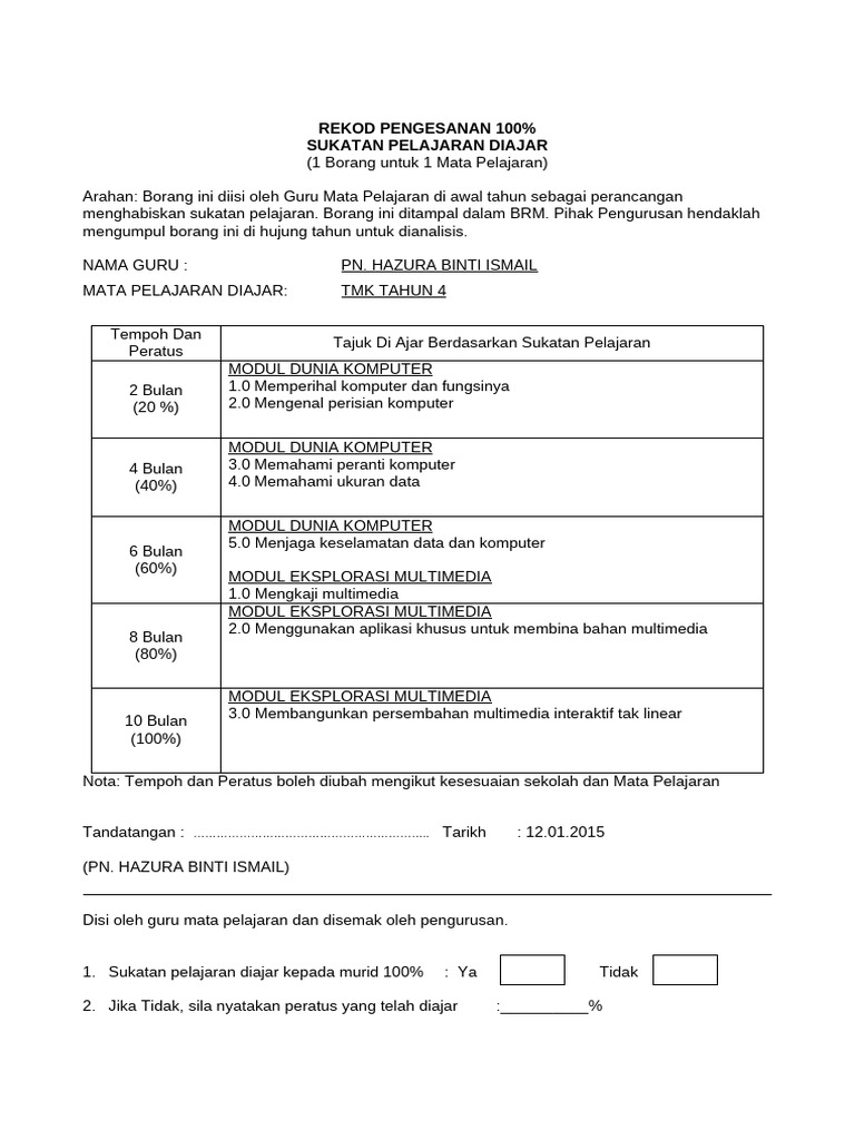Borang PK 06 4 Rekod Pengesanan 100% (THN 4-Hazura) | PDF