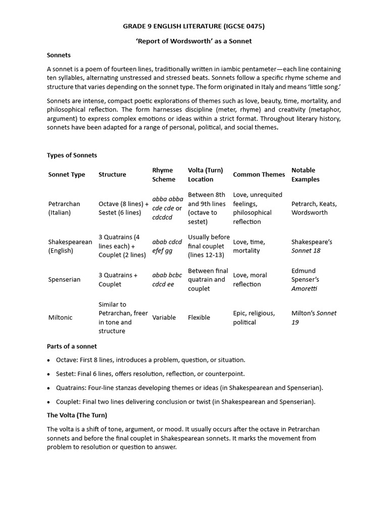 Sonnet Features in The Poem | PDF | Sonnets | Poetry