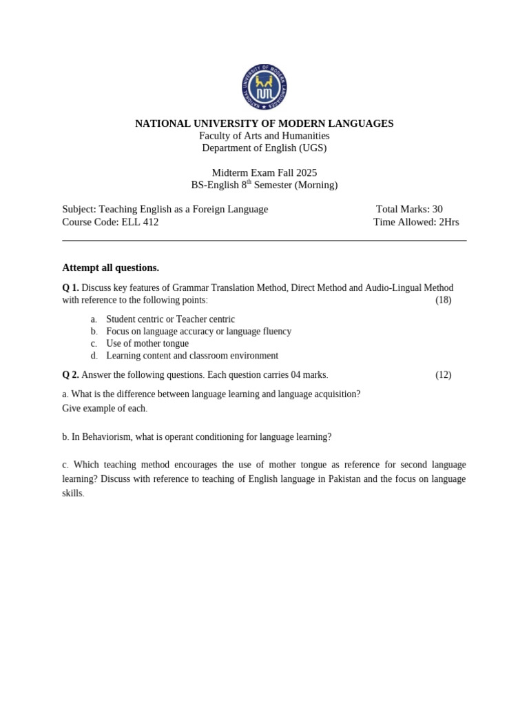 BS 8 Teaching English As A Foreign Language | PDF
