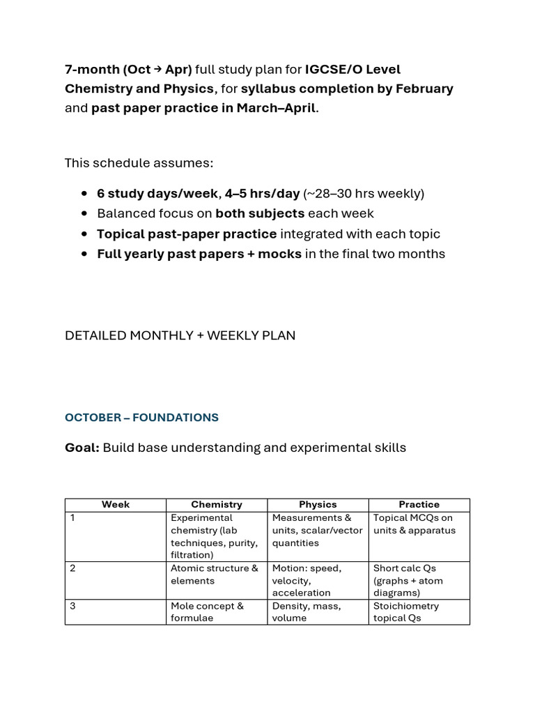 Study plan for chem and phy | PDF | Chemistry | Physics