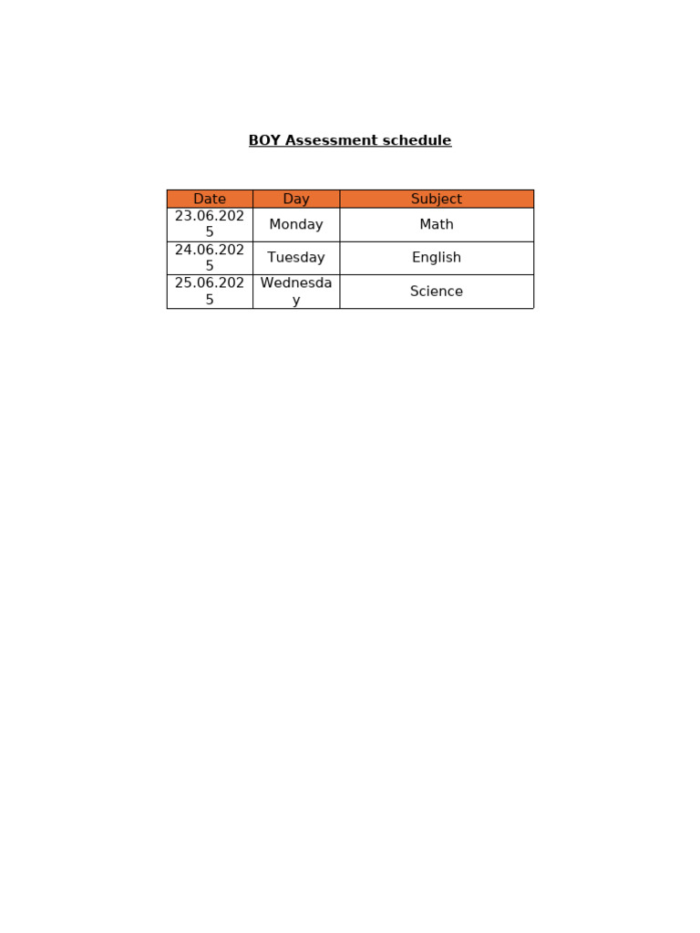 BOY Assessment Schedule | PDF