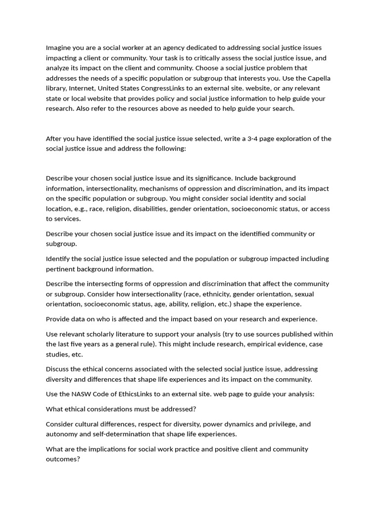 Imagine You Are A Social Worker at An Agency Dedicated To Addressing ...