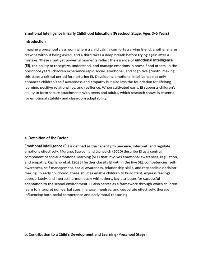Emotional Intelligence in Early Childhood Education | PDF | Emotional ...