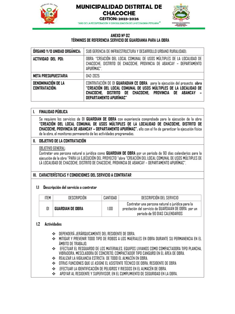 Contratación de Guardia para Obra en Chacoche | PDF | Justicia | Crimen ...