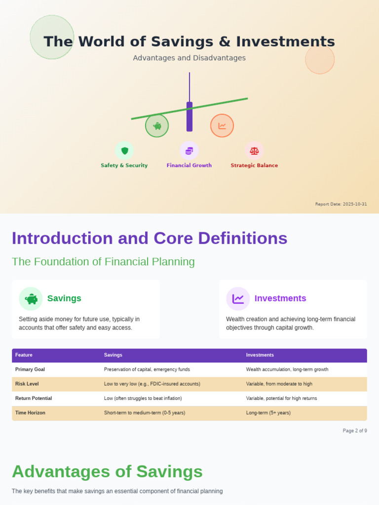 Advantages and Disadvantages of Savings and Investments | PDF | Wealth ...