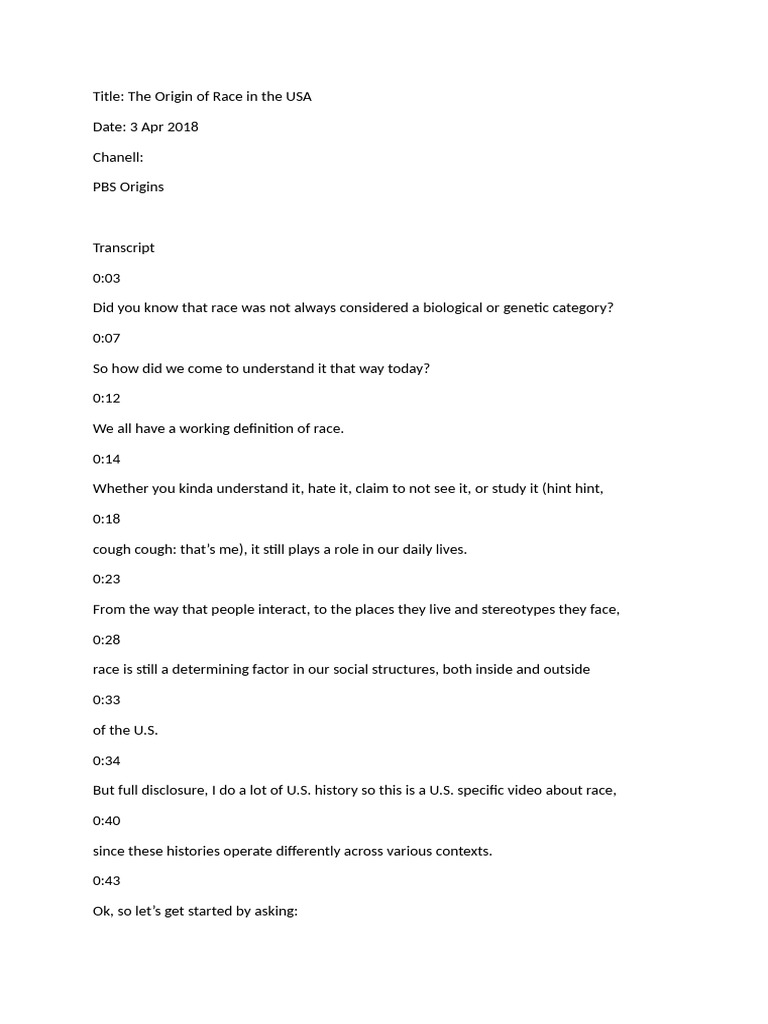 The Origin of Race in The USA | PDF | Race (Human Categorization) | Slavery