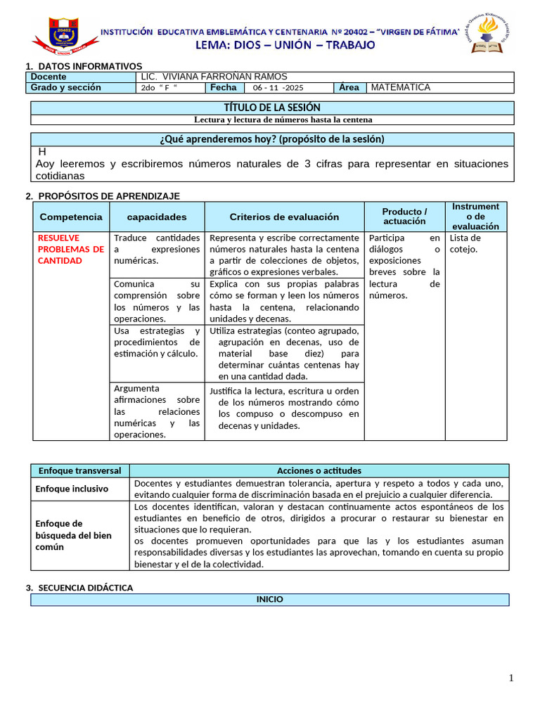 ACT MAT LECTURA Y ESCIRTURA NUMEROS HASTA 100 | PDF | Evaluación | Enseñando