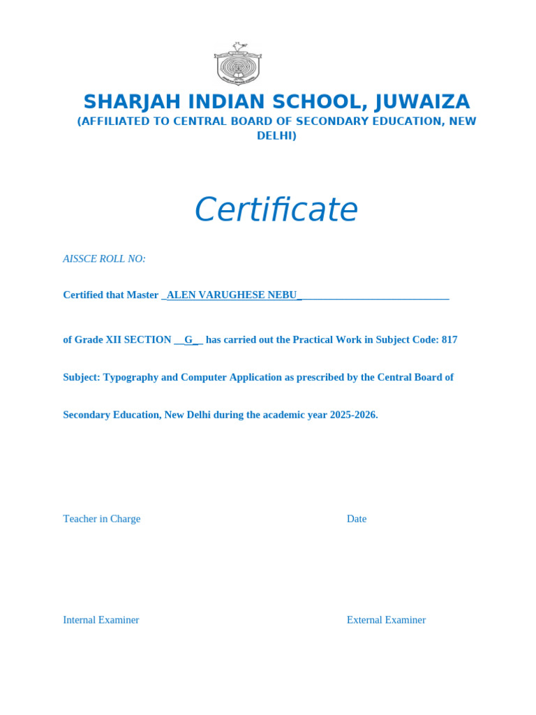 Grade XII Practical Work Certificate | PDF | Microsoft Excel