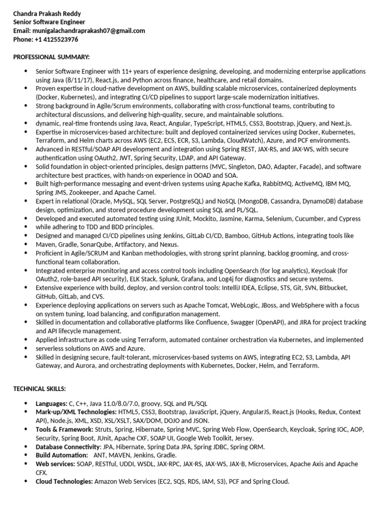 Chandra Resume Updated | PDF | Spring Framework | Web Service
