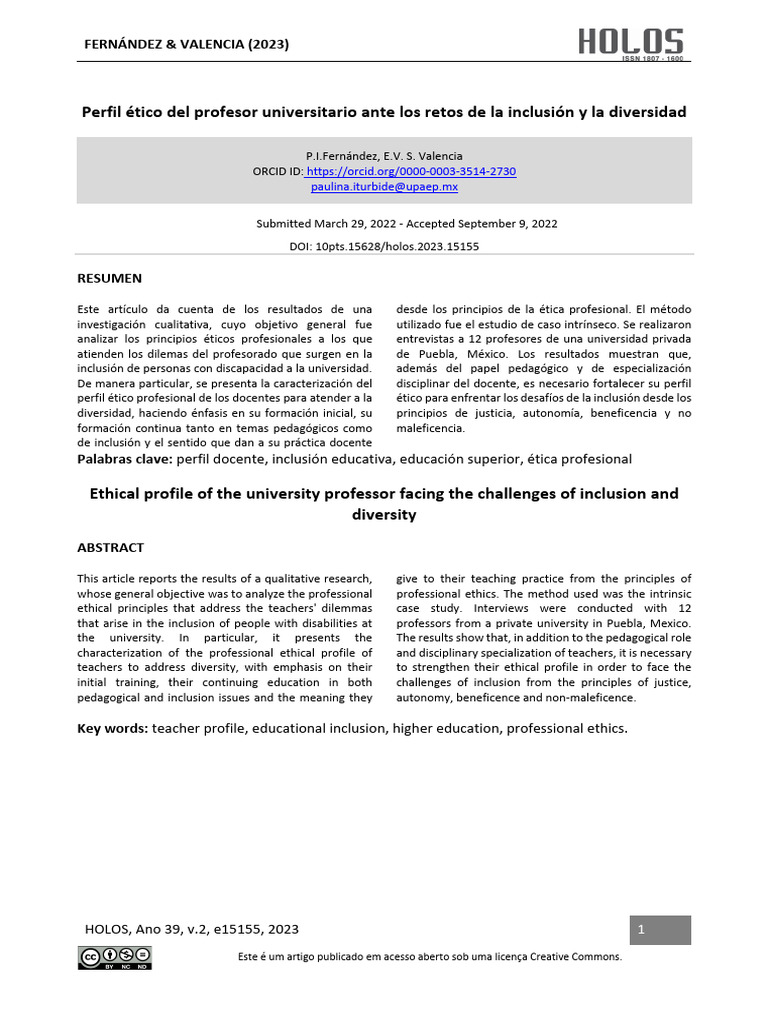 Perfil ético docente en inclusión educativa | PDF | Inclusión ...