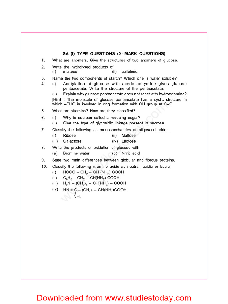 Biomolecules - Work Sheet | PDF | Glucose | Biomolecules