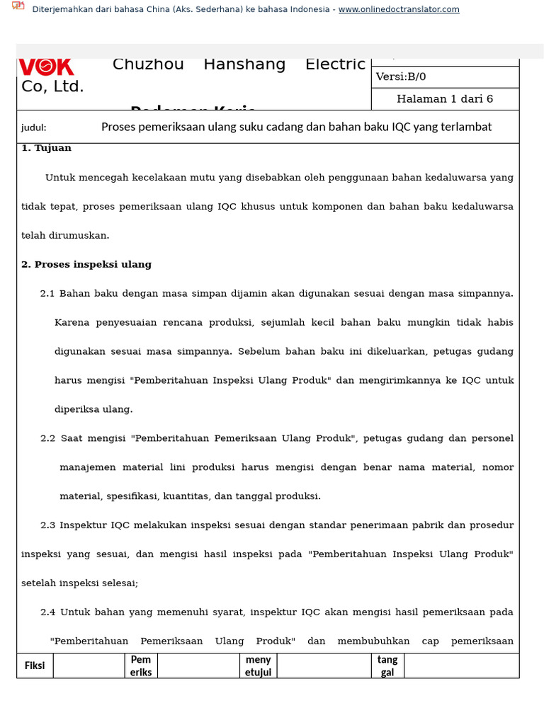 005-Prosedur Pemeriksaan Ulang Komponen dan Bahan Baku yang Telat dalam Pengendalian Kualitas ...
