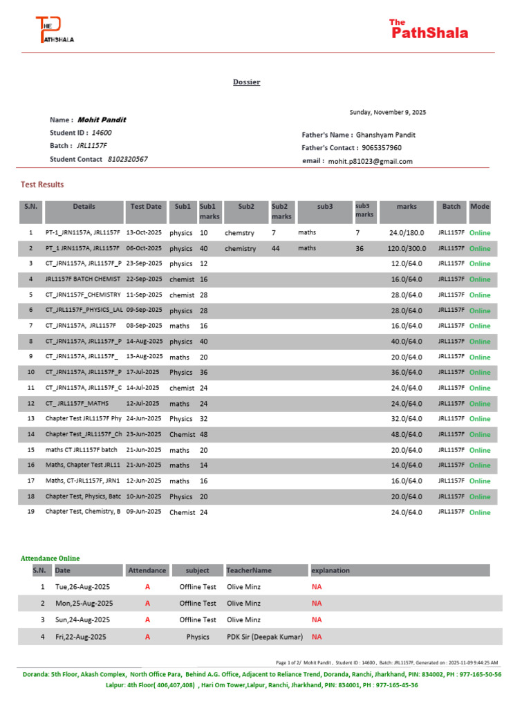 Performance Report as on 2025-11-09 for Mohit Pandit | PDF | Natural Sciences | Physical Sciences