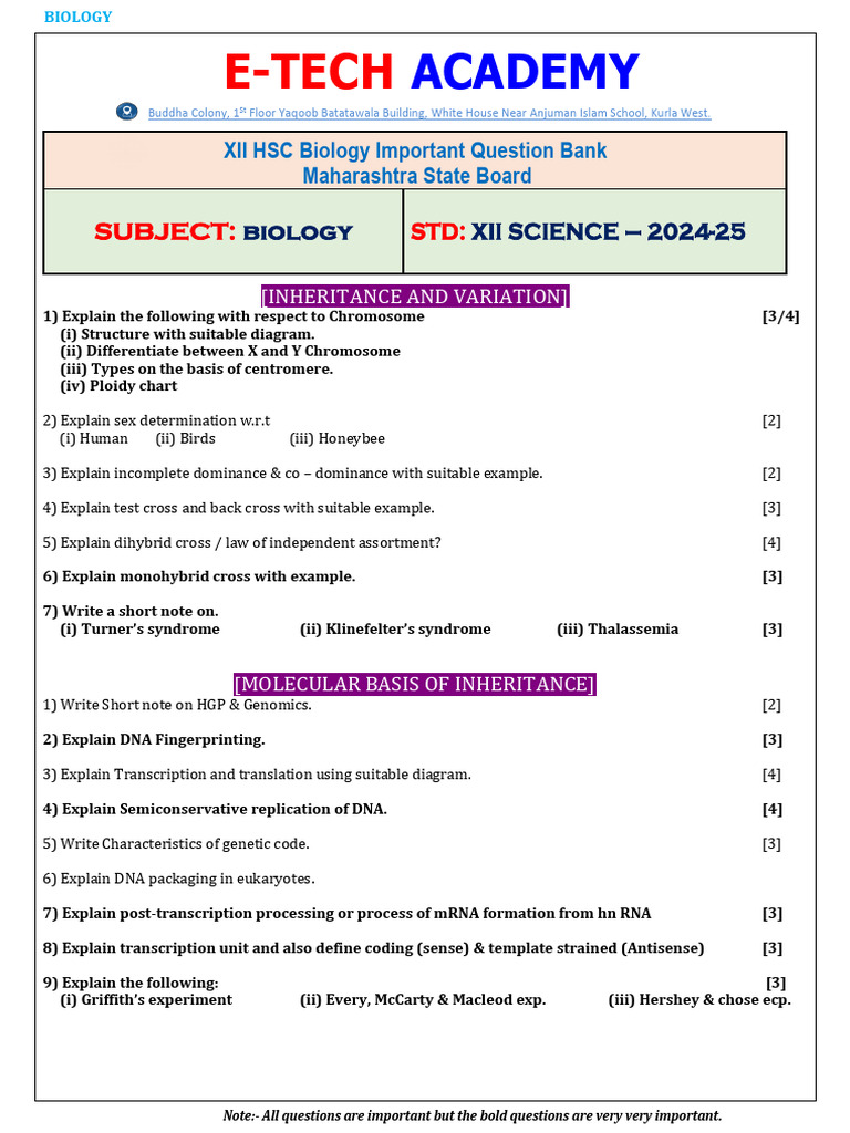 XII HSC Biology Important Question Bank | PDF | Flowers | Sense ...