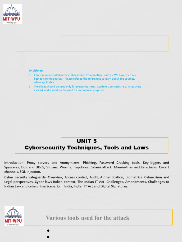 ICS_Unit 5-Cybersecurity Techniques, Tools and Laws | PDF | Computer Virus | Denial Of Service ...