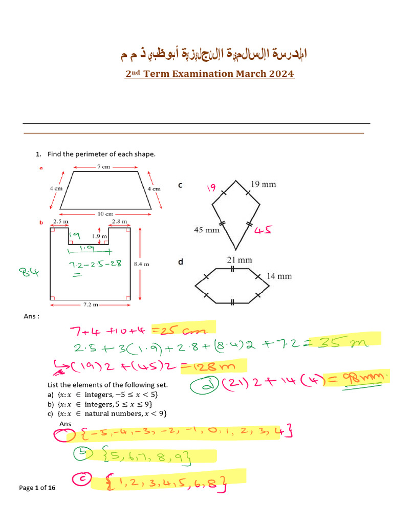 Grade 9 - Reinforcement Worksheet For 2nd Term Exam, 2023-24 ANSWERS | PDF | Mathematics ...