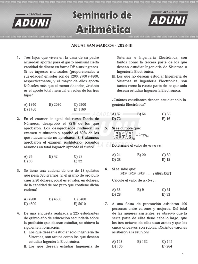 Seminario - Ar - Asm -2023-III | PDF | Matemáticas