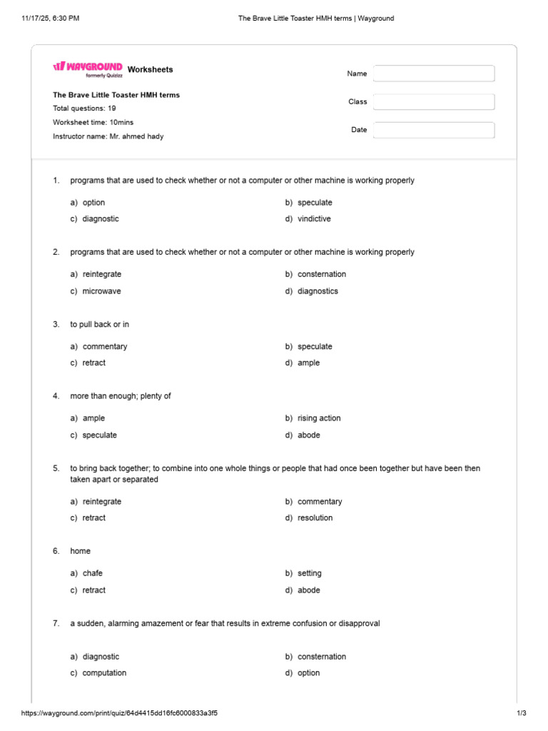 The Brave Little Toaster HMH Terms - Wayground | PDF | Chess | Chess Theory
