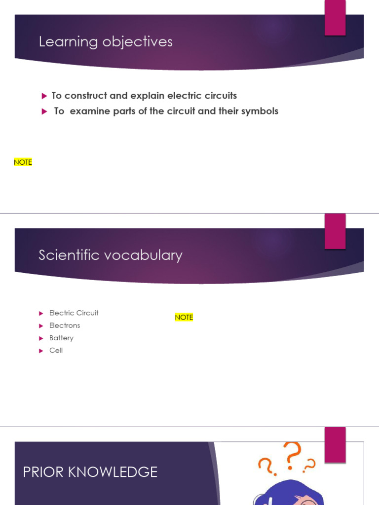 Learning Objectives: To Construct and Explain Electric Circuits To ...