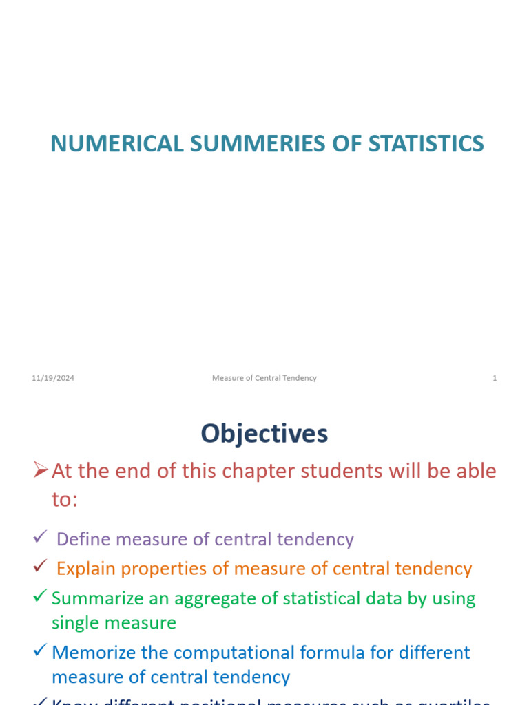 Central Tendency in Statistics Explained | PDF | Mean | Variance