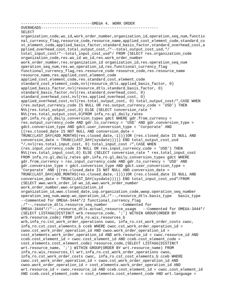 Work_order_overhead - Omega | PDF | Sql | Data Management Software