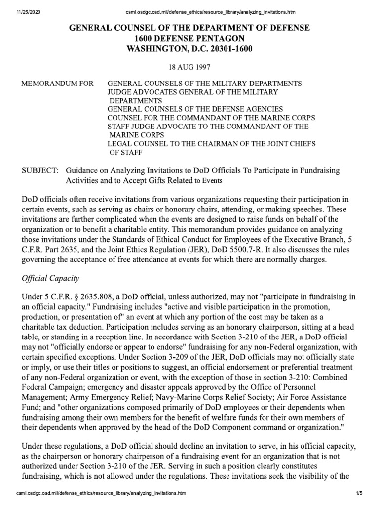 Analyzing Invitations To DoD Officials To Participate in Fundraisers | PDF