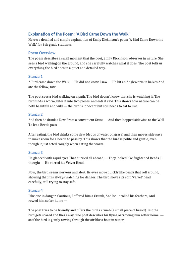 A Bird Came Down The Walk Explanation | PDF