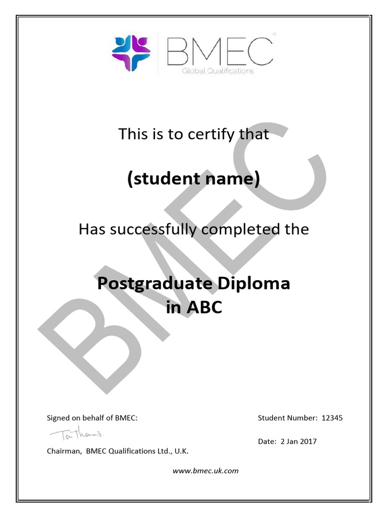 Bmec Sample Certificate | PDF