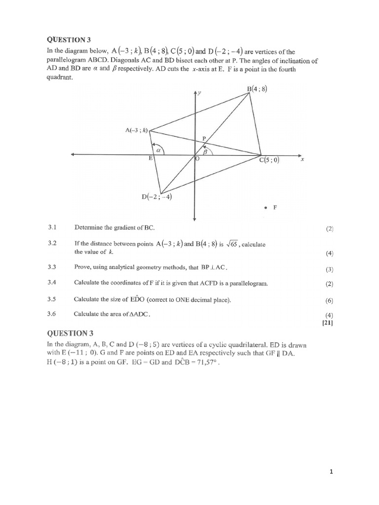 Exam Prep 7 Analytical Geometry | PDF