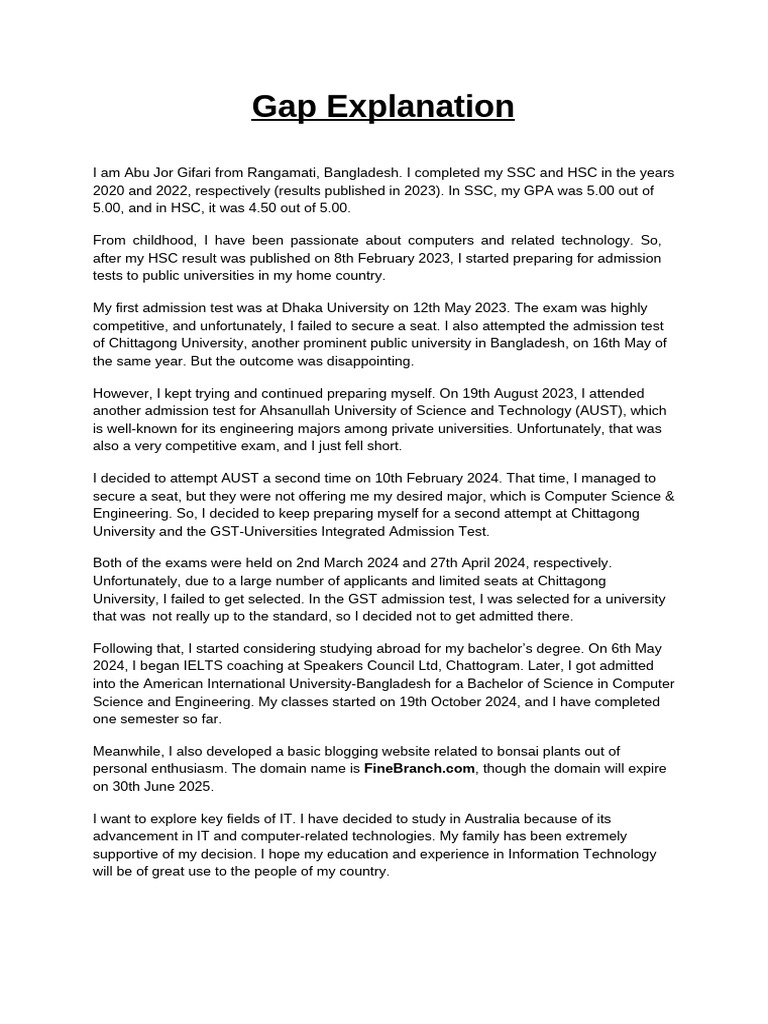 Gap Explanation Letter Sample UG Abu Jor | PDF | Educational Assessment ...