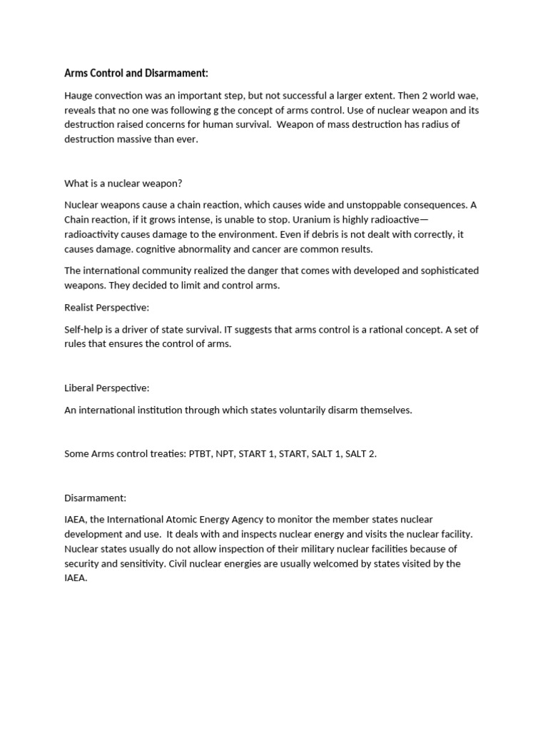 Arms Control and Disarmamen1 | PDF | Nuclear Weapons | Weapons Of Mass ...