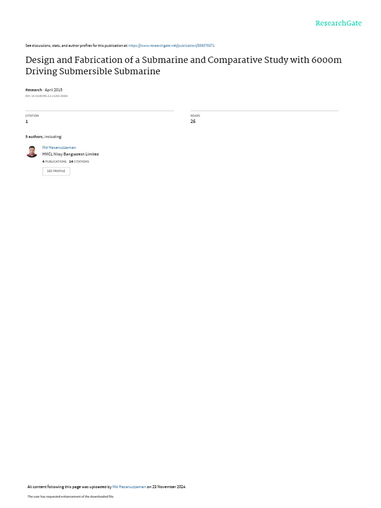 Submarine Design and Fabrication Study | PDF | Submarines | Electric Motor