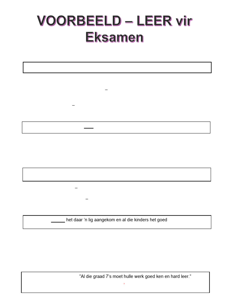 Oefen Toets Vir Afrikaans Eksamen MEMO | PDF